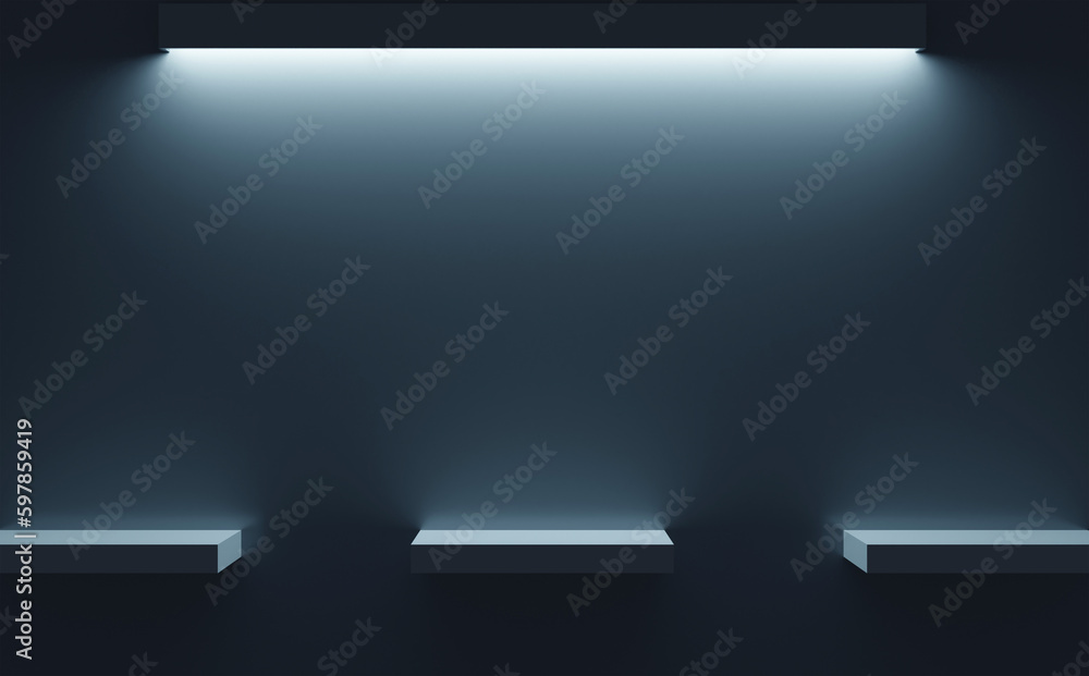 Light box with Black and white platform on with four spotlights ...