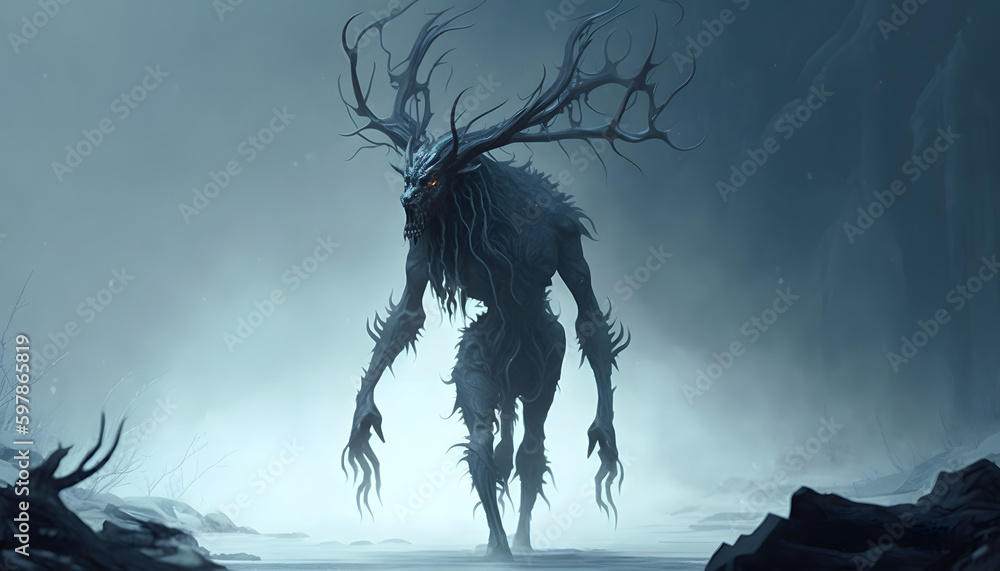 Wendigo, a scary mythological creature or evil spirit originating from ...