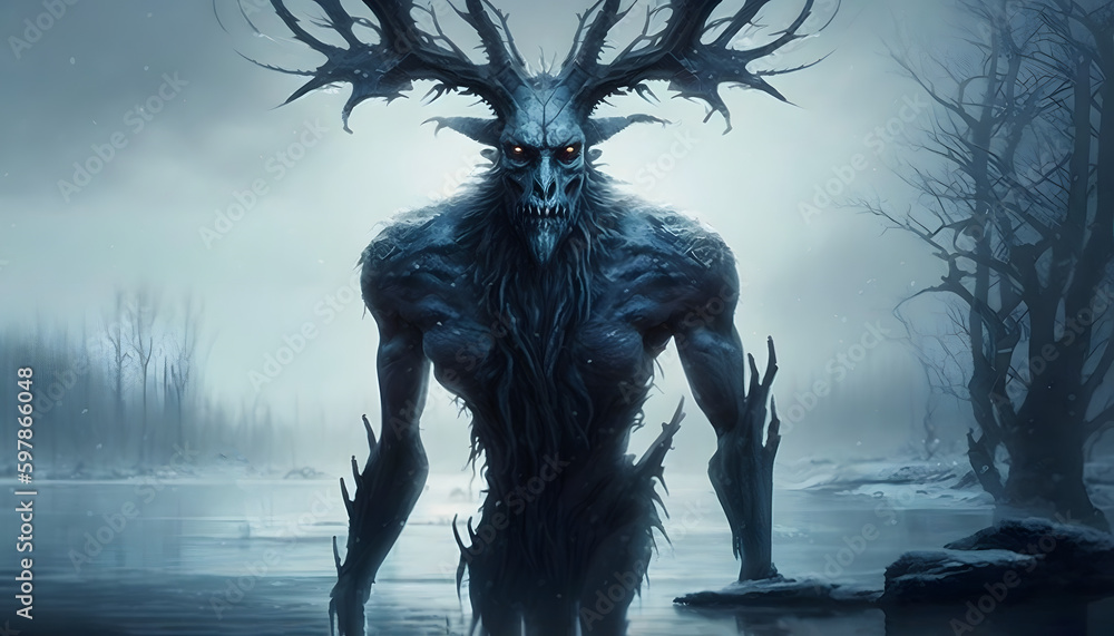 Wendigo, a scary mythological creature or evil spirit originating from ...