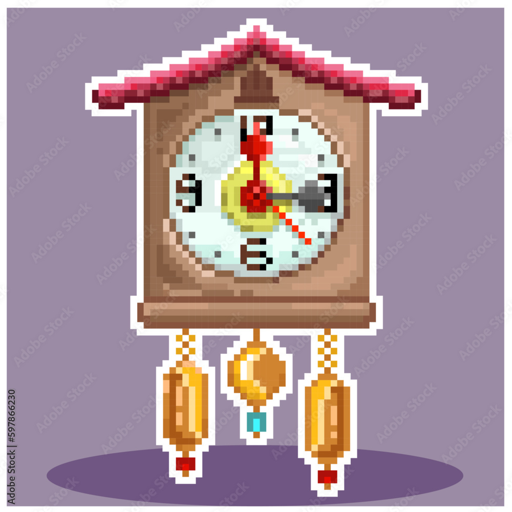 Antique cuckoo wall clock pixel art,cuckoo clock vector editable,pixel ...