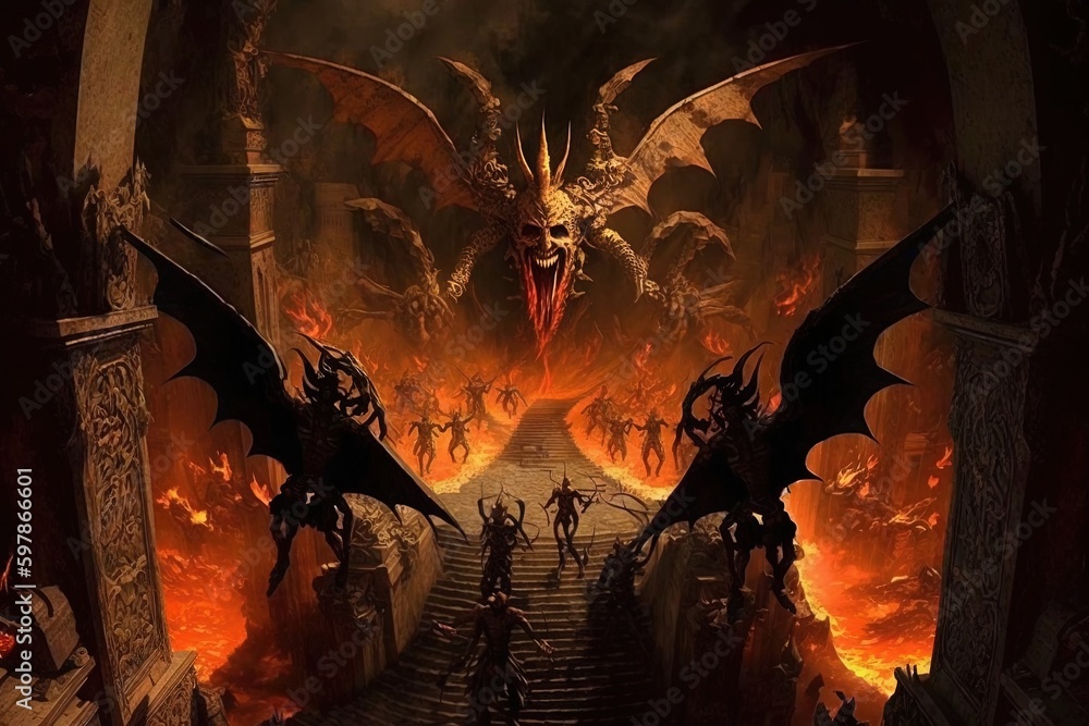 Sinners Entrapped in an Inferno: A Visual Depiction of Hell. Generative ...