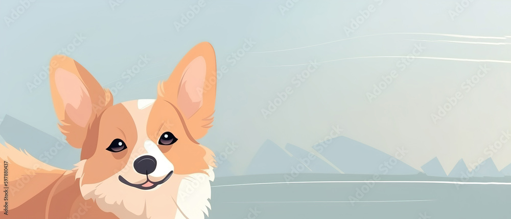 cartoon corgi on the background of nature. Place for text, banner. AI ...