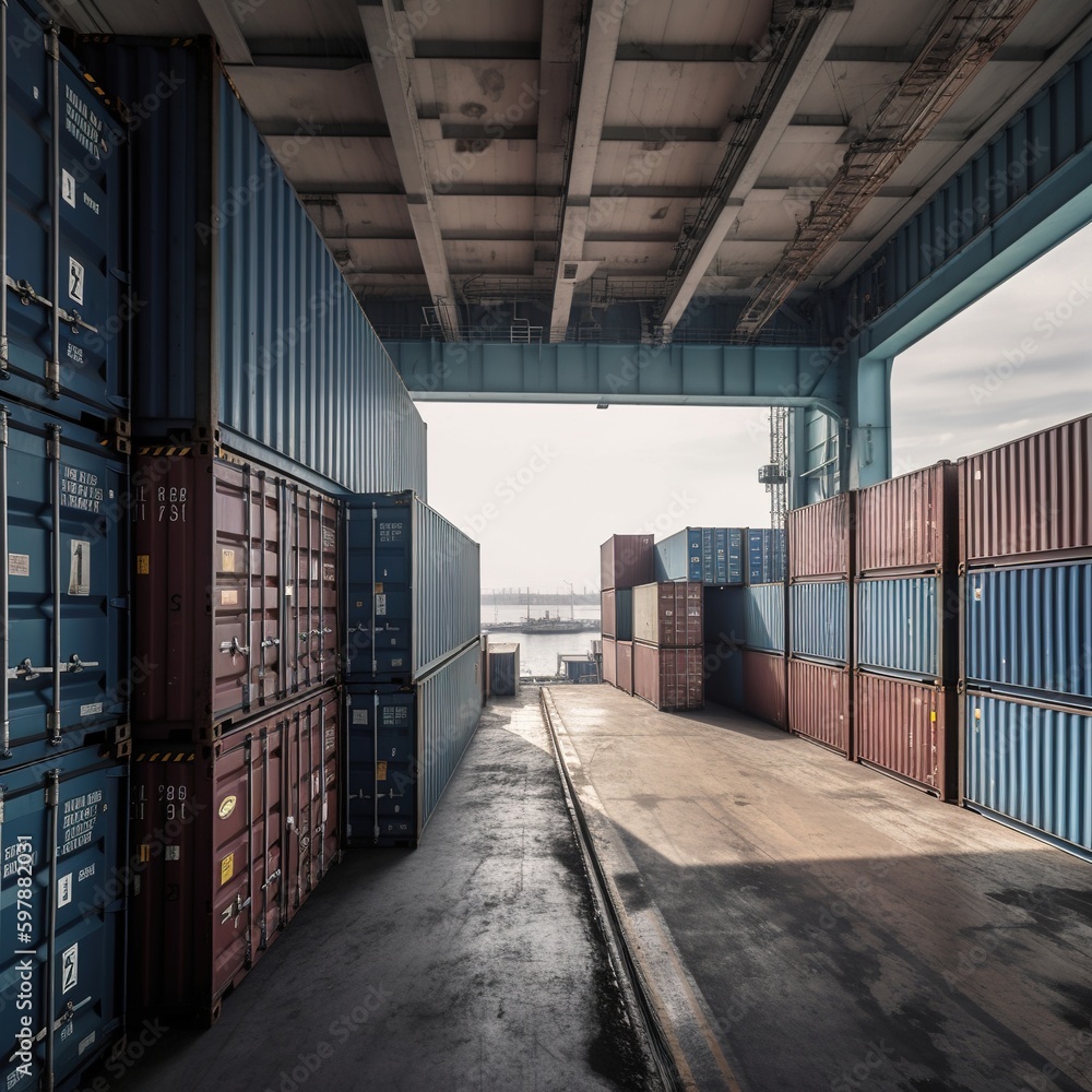 container box in logistic shipping yard with cargo container stack ...