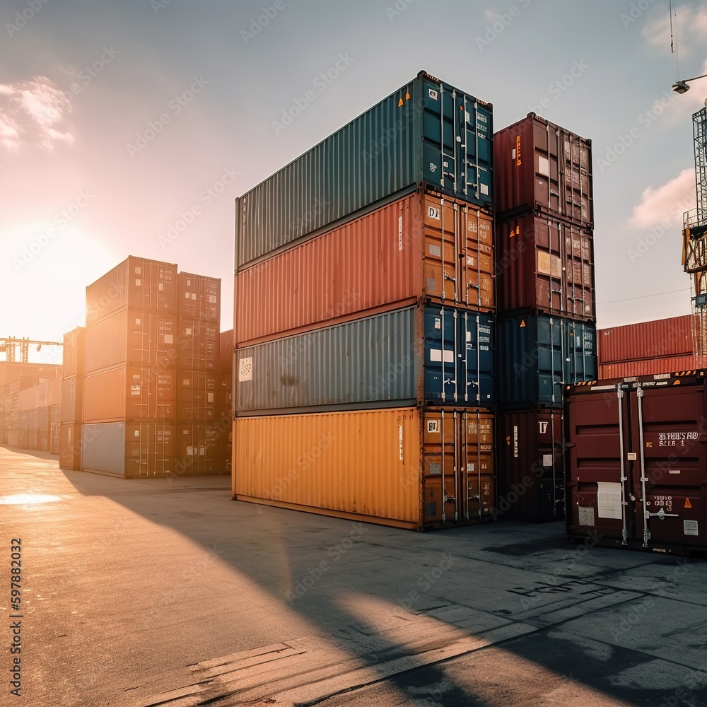 container box in logistic shipping yard with cargo container stack ...