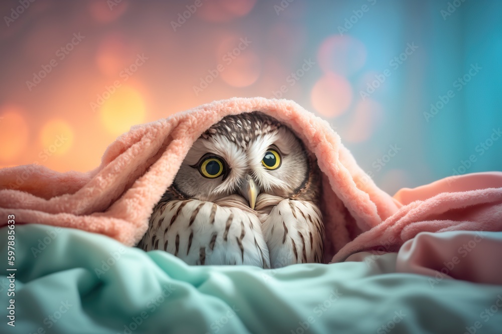 owl in pijama having insomnia lying bed, concept of Sleeplessness ...