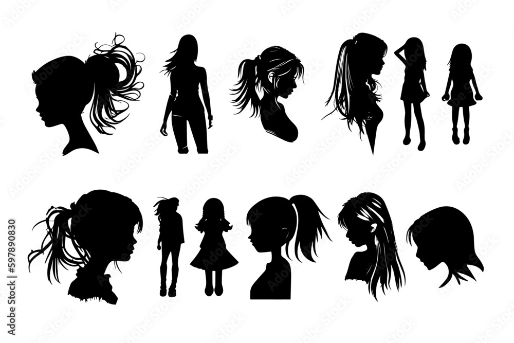 series of vector icons of a young teenage girl for logo Stock Vector ...