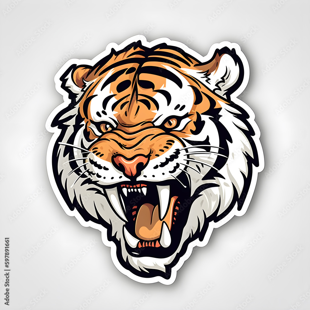 Angry tiger logo with white background. Sticker design illustration ...