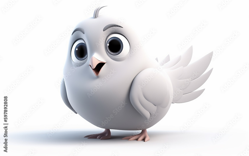 Animated dove in a cute pose, representing innocence and peace. Ideal ...