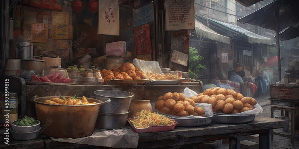 street food illustration by generative AI Stock Illustration | Adobe Stock