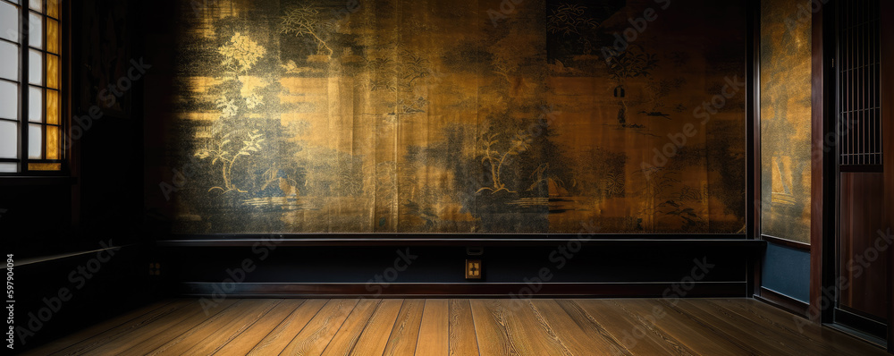 A vintage Japanese room, background. Traditional upper class Japanese ...