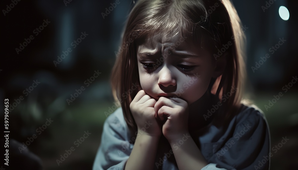 A orphan girl sitting beside her parents grave and shedding tears ai ...