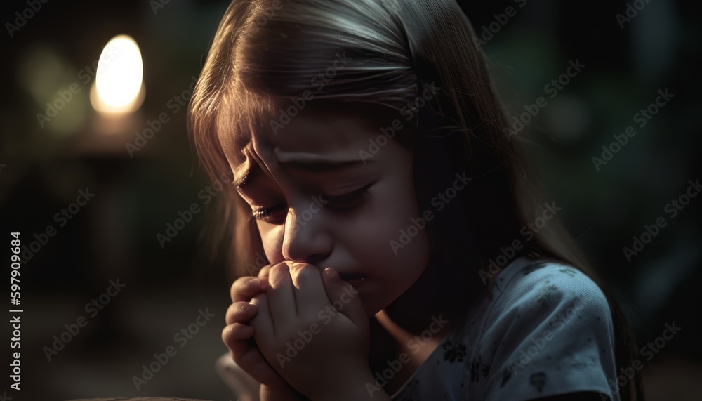 A orphan girl sitting beside her parents grave and shedding tears ai ...