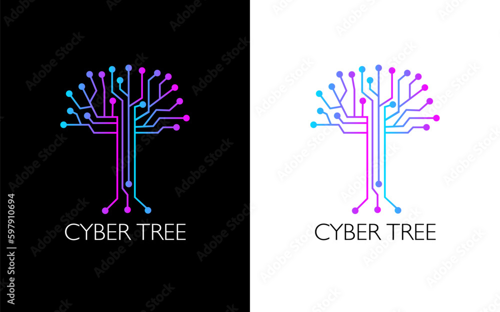 cyber tree tech logo creative system digital connect logo design tree ...