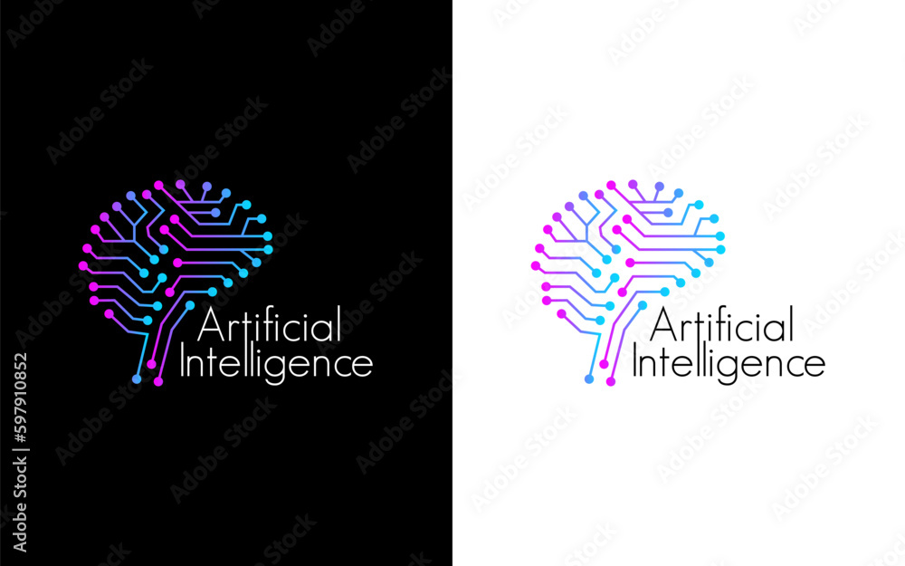 brain connection logo vector icon with human brain circuit board ...