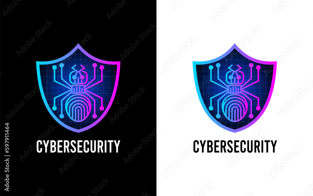 cyber security logo, with digital bug icons, identity information, and ...