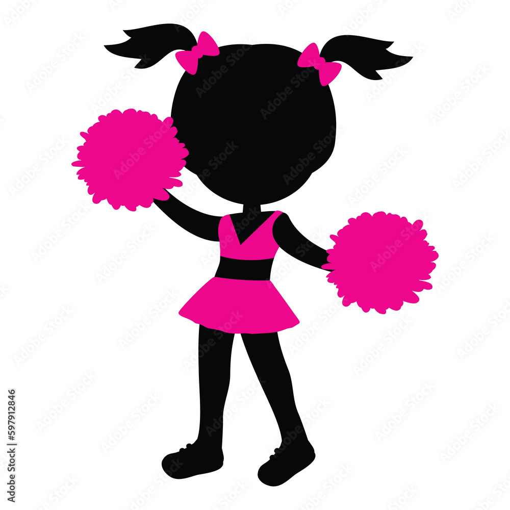 Cute Cheerleader Silhouette Vector Cartoon Illustration Stock Vector