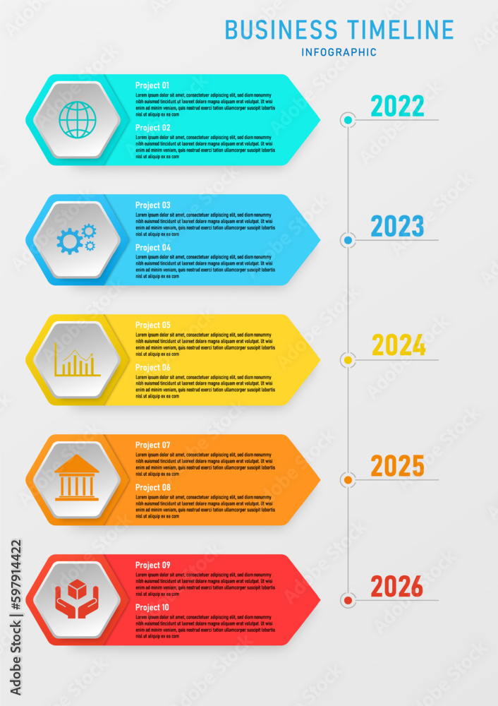 5 years infographic timeline template square with vertical multi ...