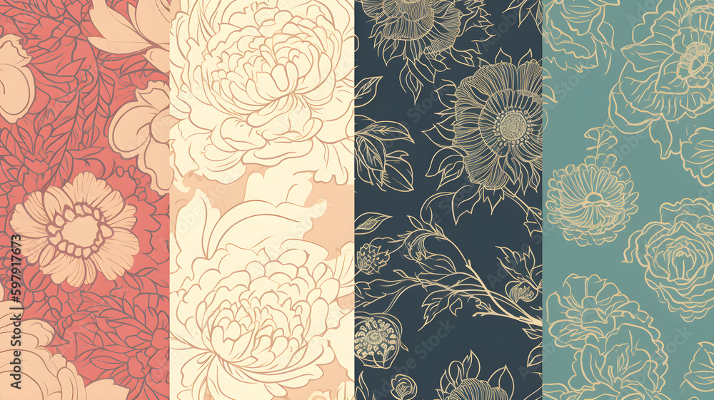 Cute flower patterns in a big flower. Motives are scattered randomly ...