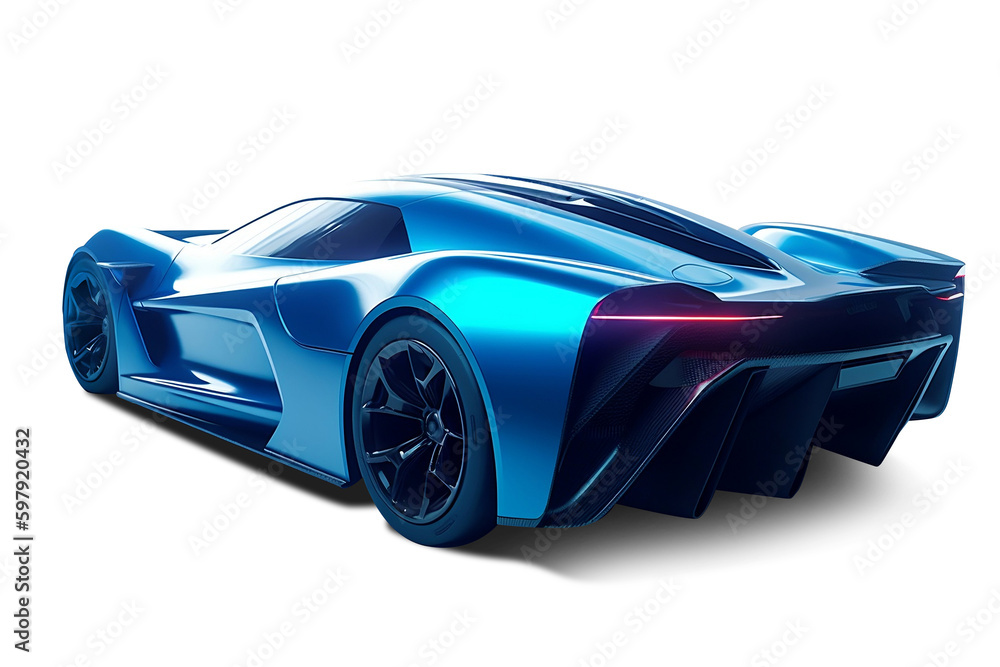 Metallic blue sports car, rear view, Super car concept isolated on ...