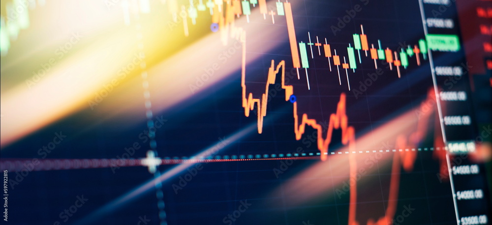Concept of stock market and fintech. Blurry digital charts over dark ...