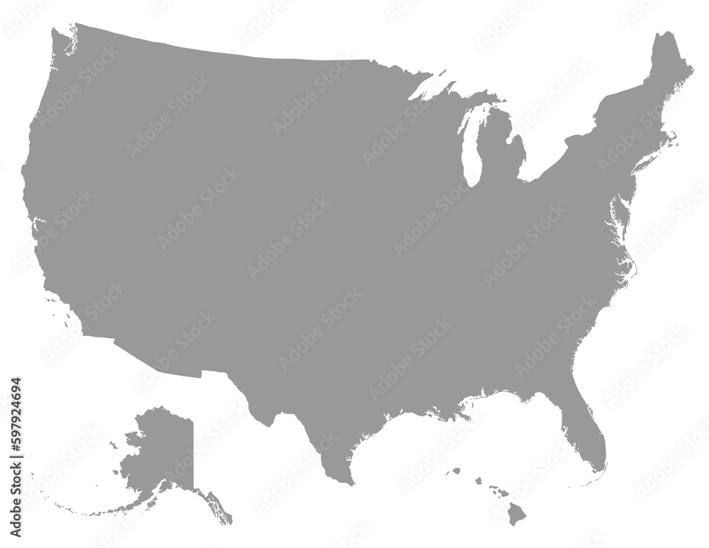 USA map, America map, United States of America map isolated on grey ...