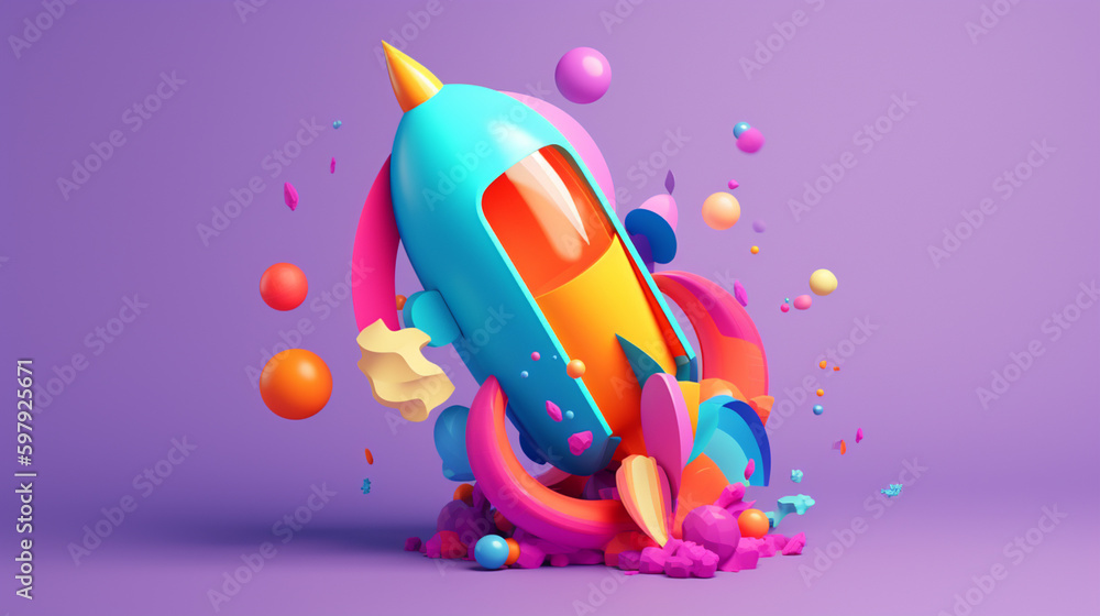 cute rocket in abstract style in trending color palette with Generative ...