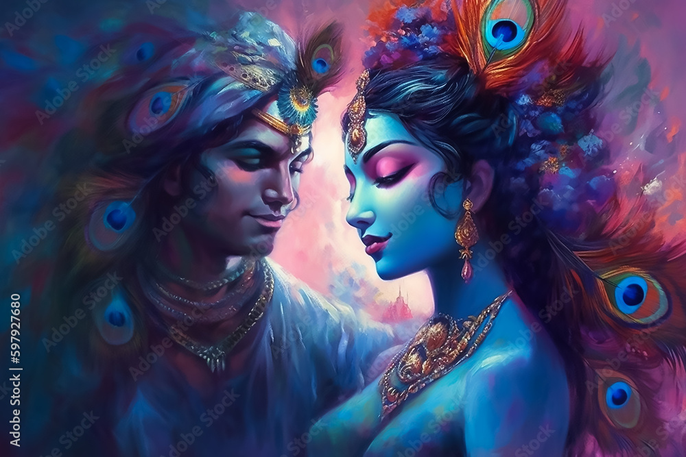 Divine love story of Hindu gods Radha and Krishna through a ...