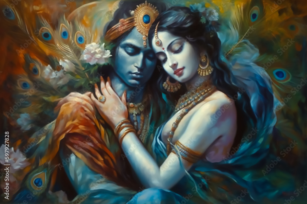 Divine love story of Hindu gods Radha and Krishna through a ...