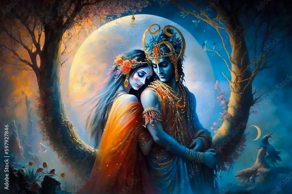 Divine love story of Hindu gods Radha and Krishna through a ...