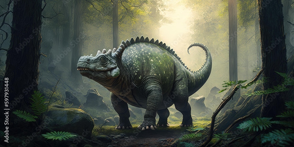 Prehistoric creature or dinosaur in the wild nature. Realistic style ...