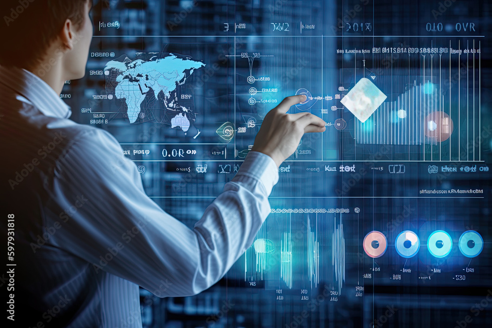 Business person analyzing data on a laptop screen, concept of data ...