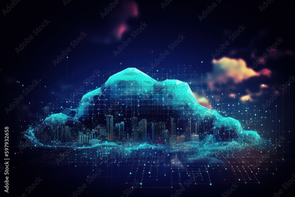 cloud computing business vector data, in the style of futuristic ...