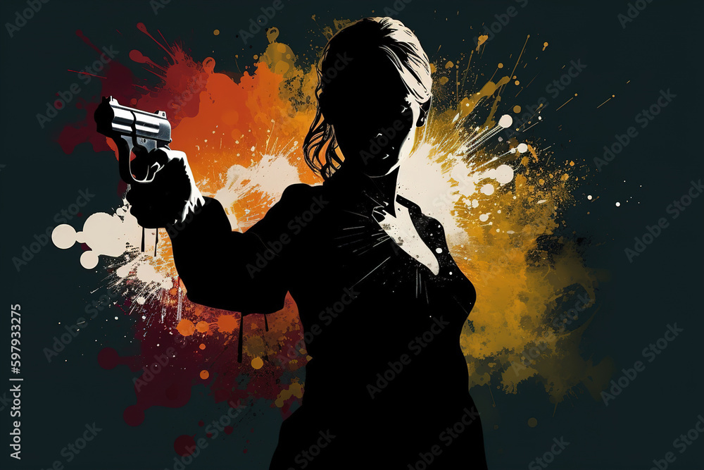 Murder, crime, aggression art illustration concept. Silhouette of ...