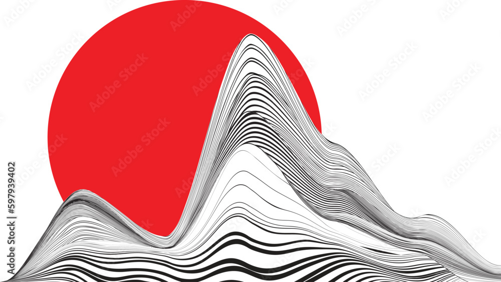 Distorted speed lines .Sunrise lines background . Sun and mountains ...