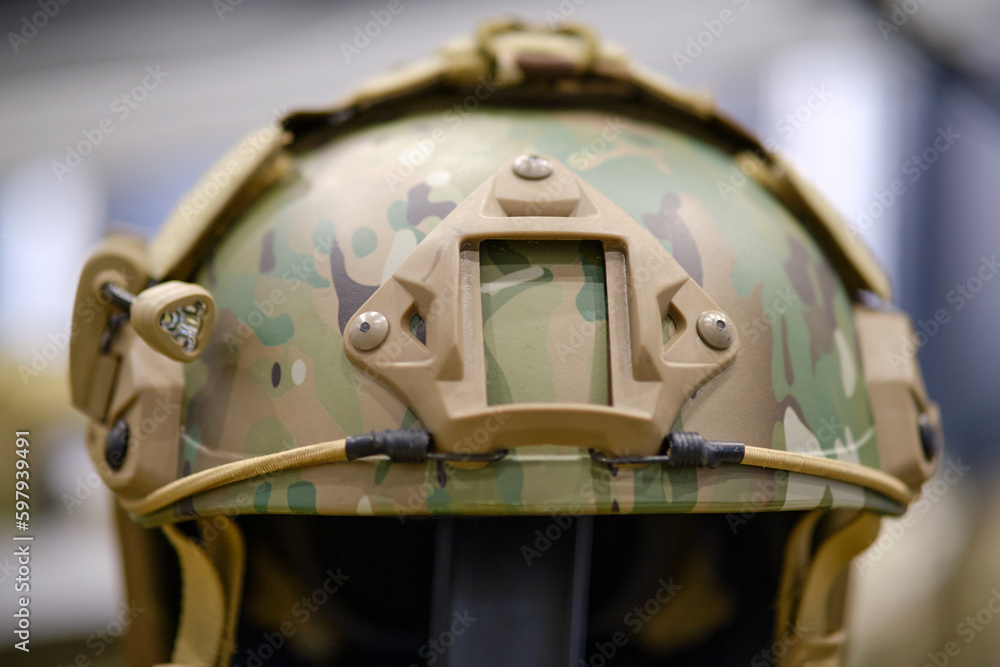 The army clothing store showcases the khaki helmet that forms part of ...