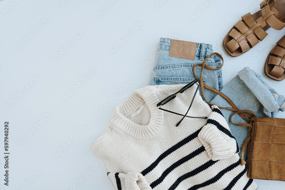 Aesthetic casual fashion composition with female clothes and ...