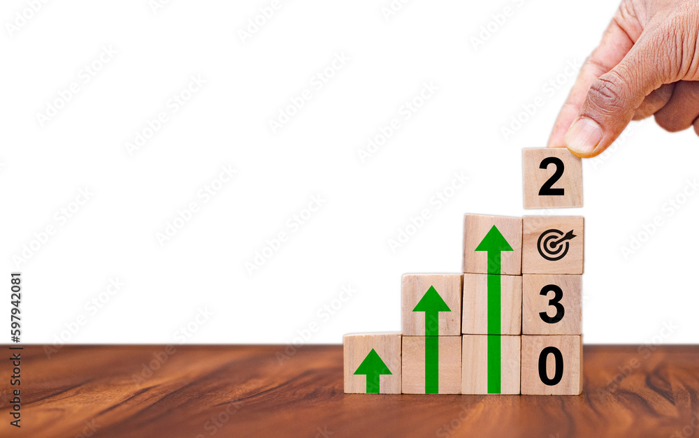 Business growth concept in 2030. Business goals and achievement ...