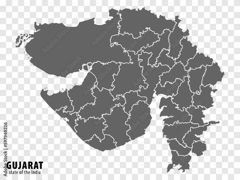 Blank map State Gujarat of India. High quality map Gujarat with ...