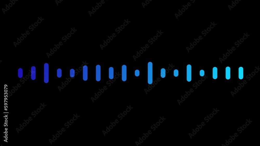 Audio waveform animation isolated on a black background. Blue digital ...