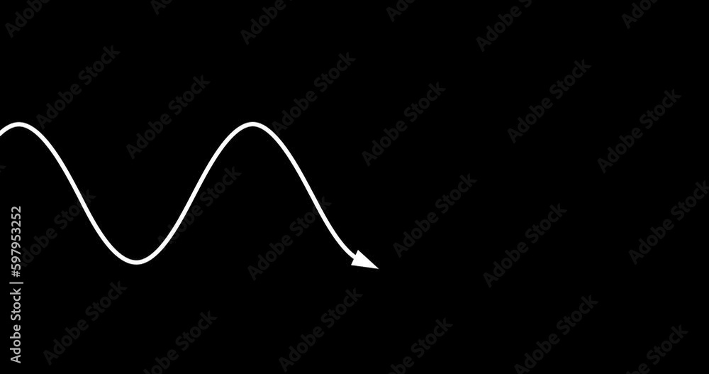 Sinusoid drawing with arrow seamless loop white on black. Cartoon ...