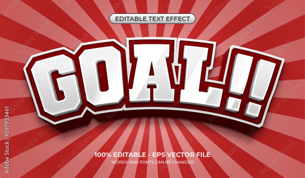Goal text effect. 3d comic-style text effect. Editable white and red ...
