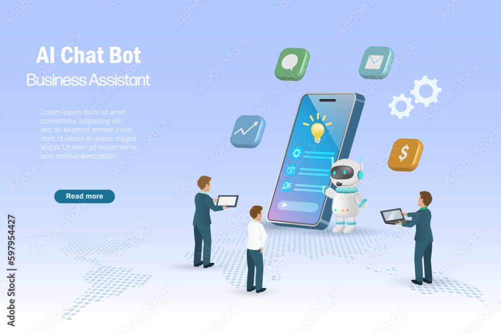 Businessmen chatting with AI chat bot and get smart business solution ...