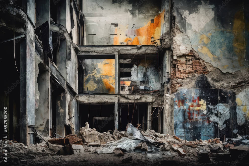 Old abandoned building and wreck of materials. distinct generative AI ...