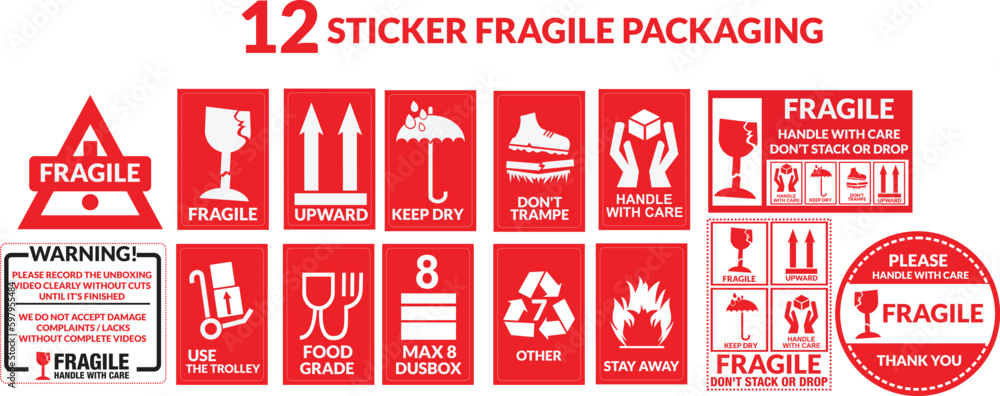 Packaging or Fragile Stickers editable. shipping stamps vector ...