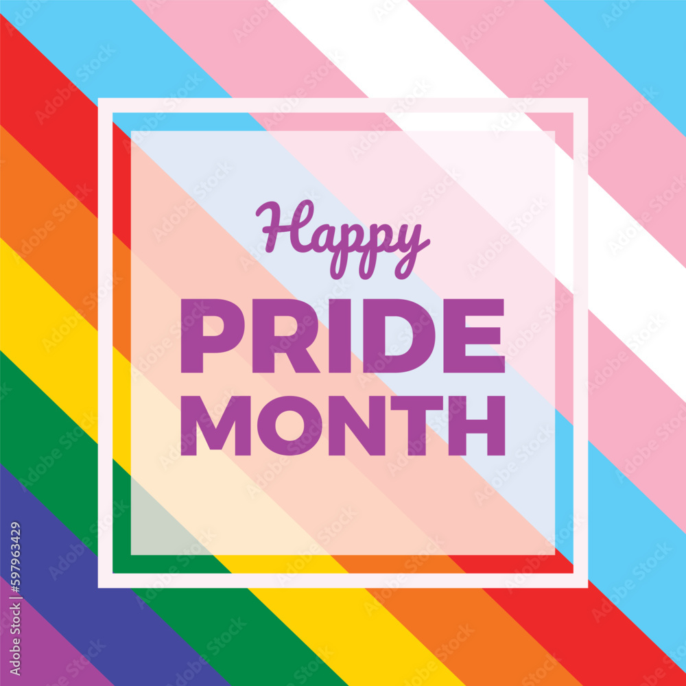Happy Pride Month frame vector. Transgender and LGBT pride flag border ...