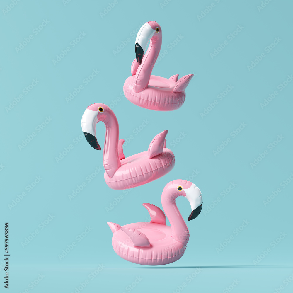 Flamingo floatie on pastel blue background. 3d rendering Stock ...