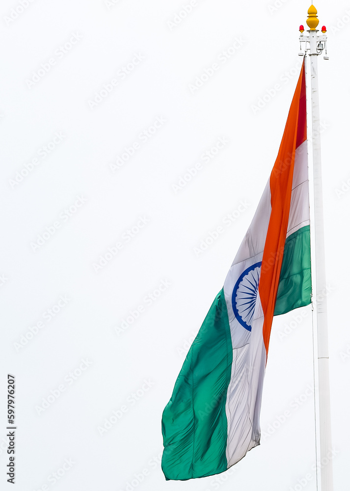India flag flying high at Connaught Place with pride in blue sky, India ...