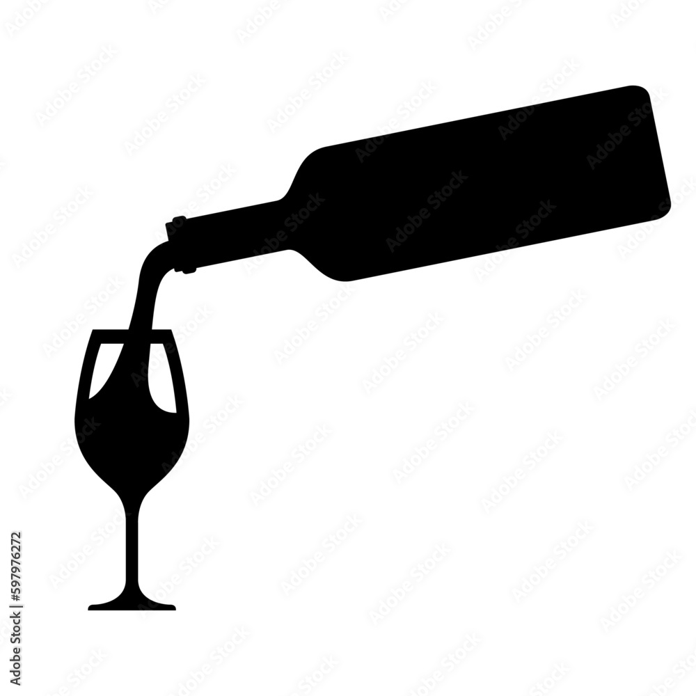 Logo botella de vino. Silueta aislada de botella sirviendo vino en una ...