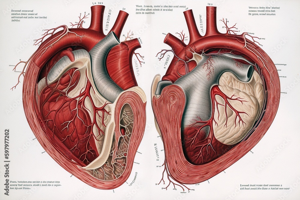 Illustrative Diagram of Heart and Arteries, Detailed Cardiac Structure ...