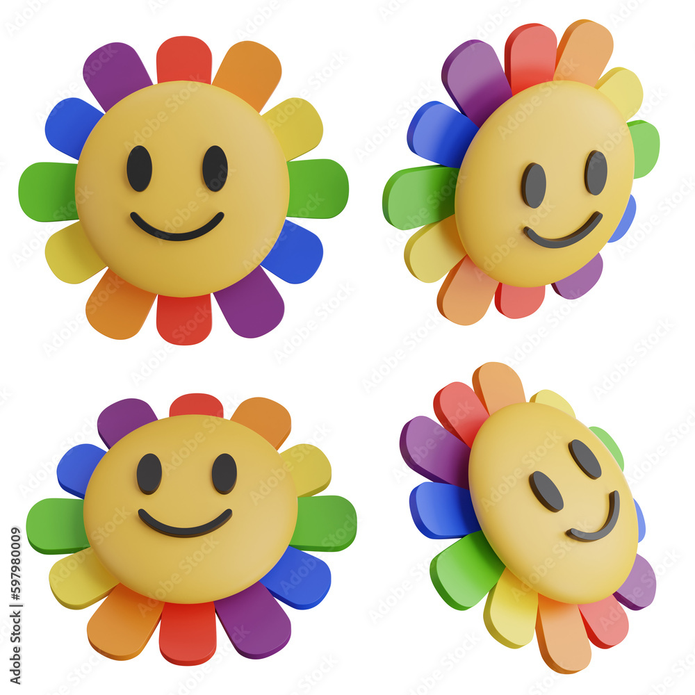 3d render of emoticon sunflower rainbow,pride month concept. Stock ...